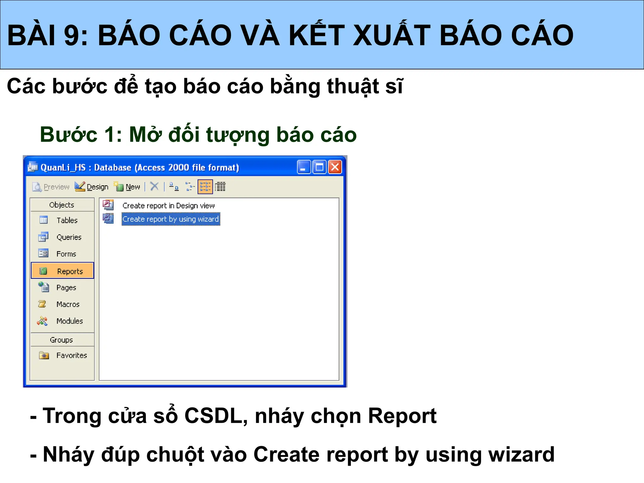 Bai 9 Bao cao va ket xuat bao cao.ppt........ | PPT