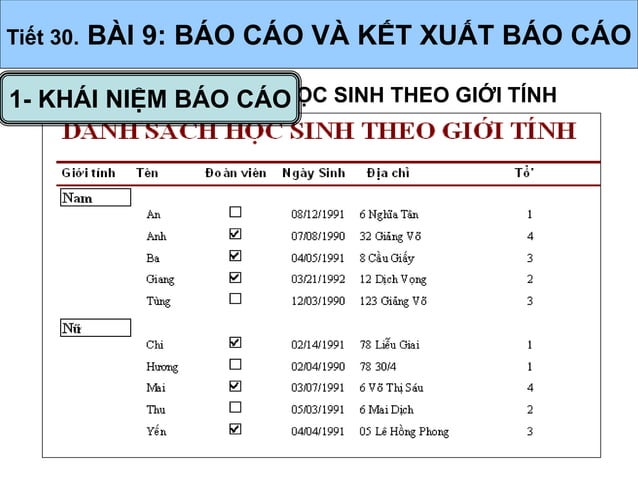 Bai 9 Bao cao va ket xuat bao cao.ppt........ | PPT