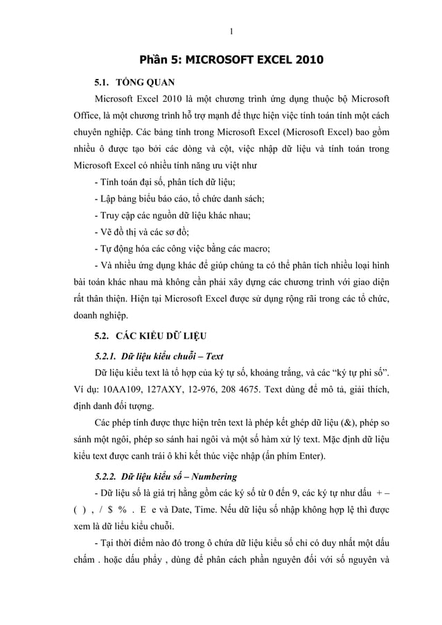 Bài giảng lý thuyết ms excel 2010 - MICROSOFT EXCEL 2010 | PDF