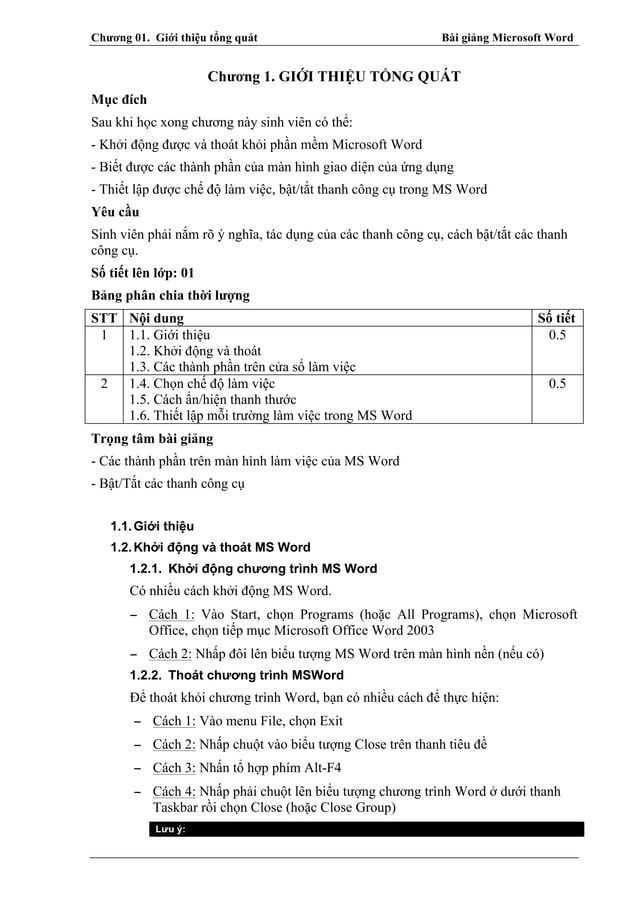 Bai giang ms word [chuong 01] | PDF