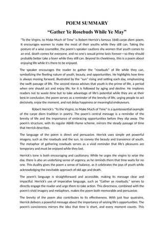 BA II GATHER YE ROSEBUDS While Ye Marry By Robert Herrick.......docx