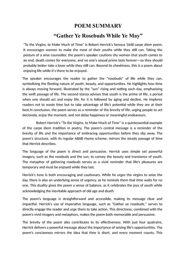 BA II GATHER YE ROSEBUDS While Ye Marry By Robert Herrick.......docx