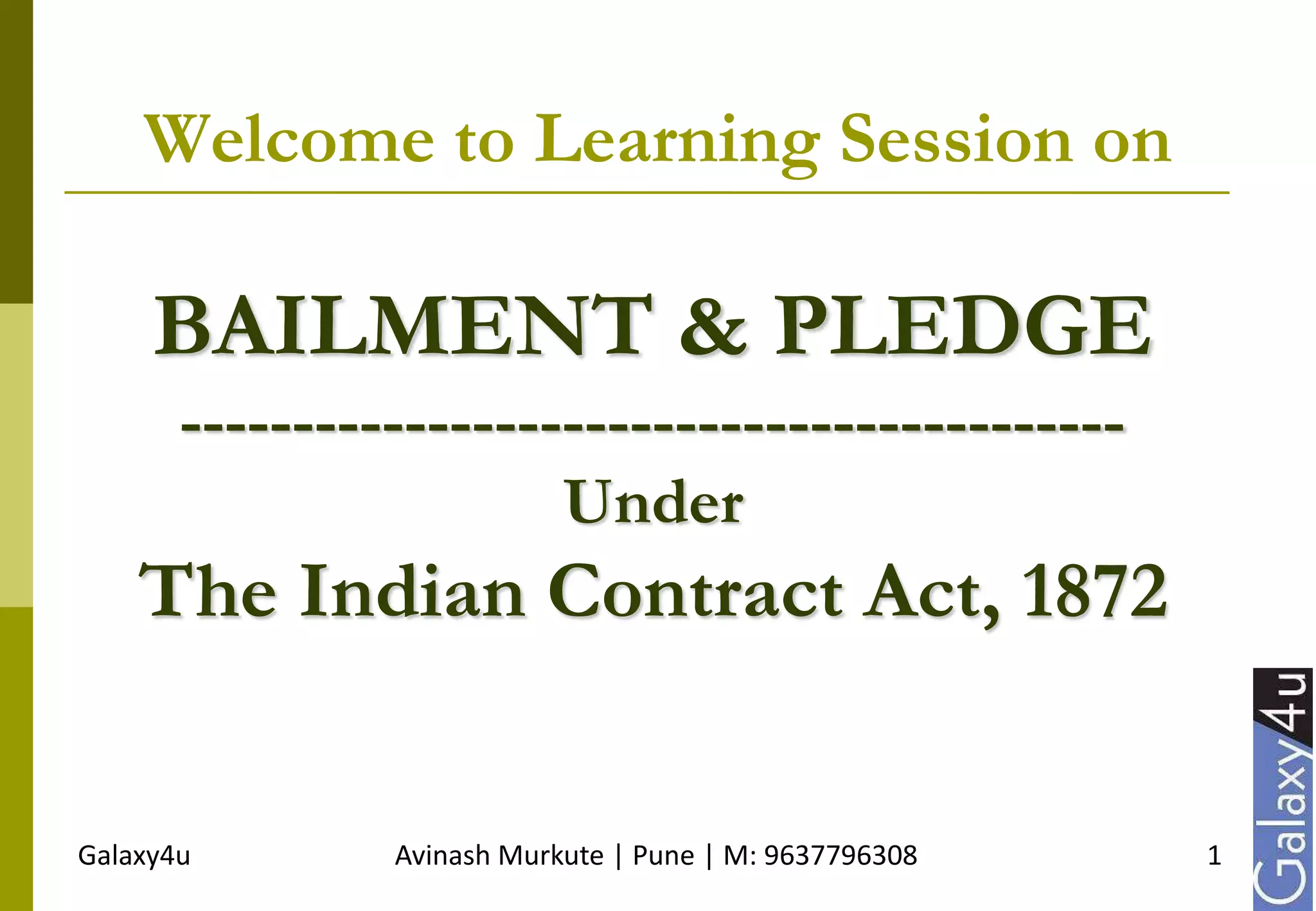 Bailment and Pledge | PPT