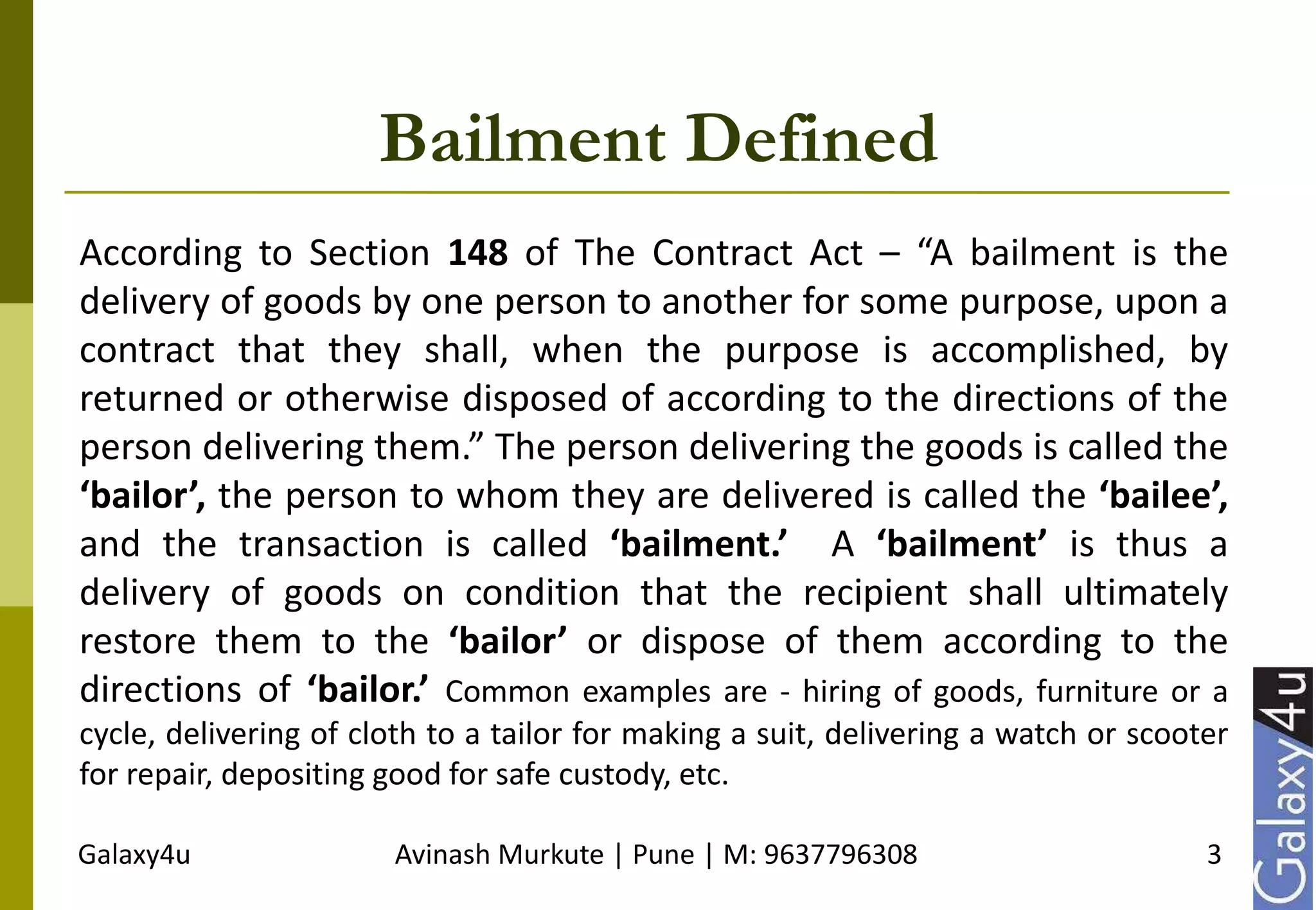 Bailment and Pledge | PPT