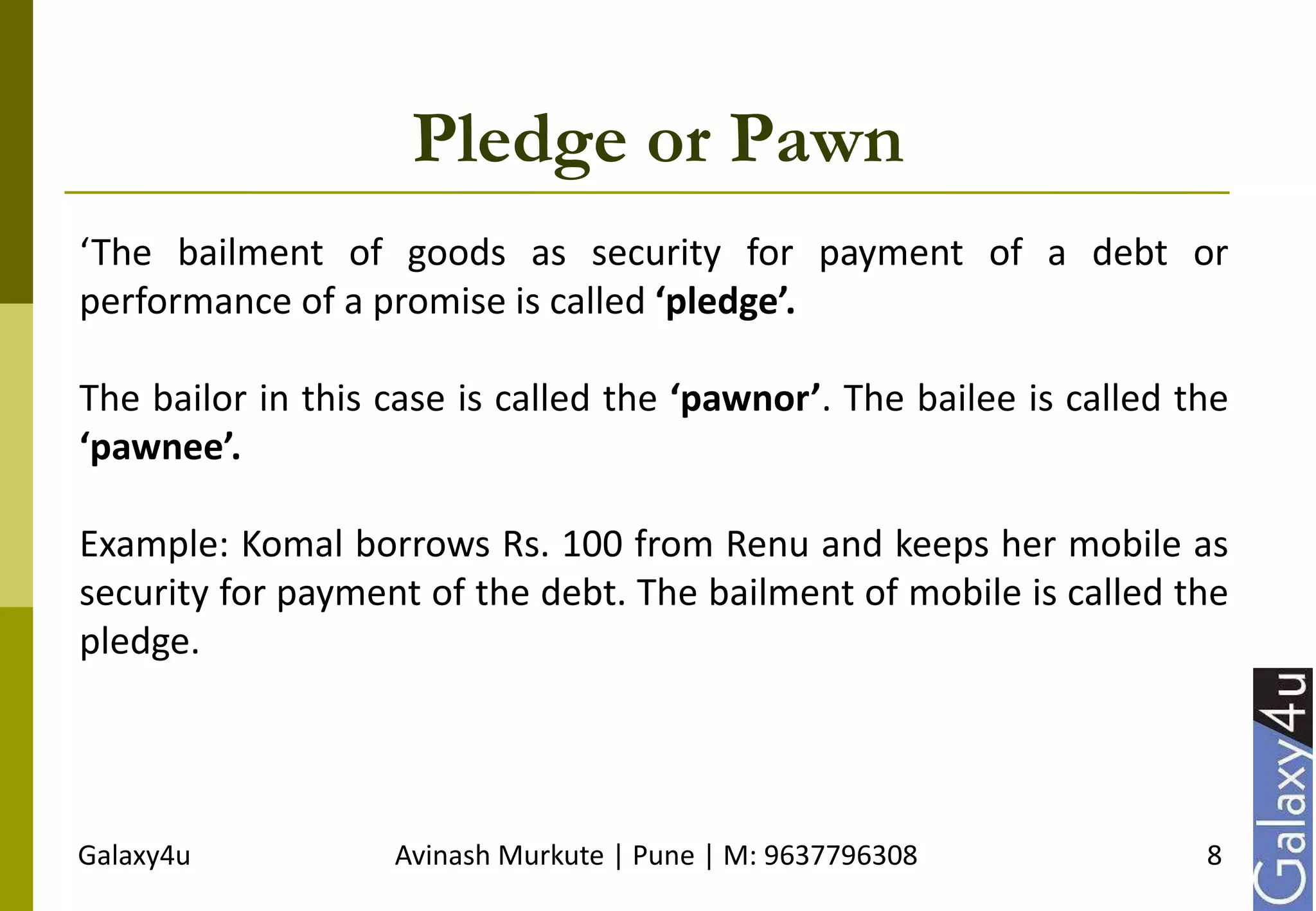 Bailment and Pledge | PPT