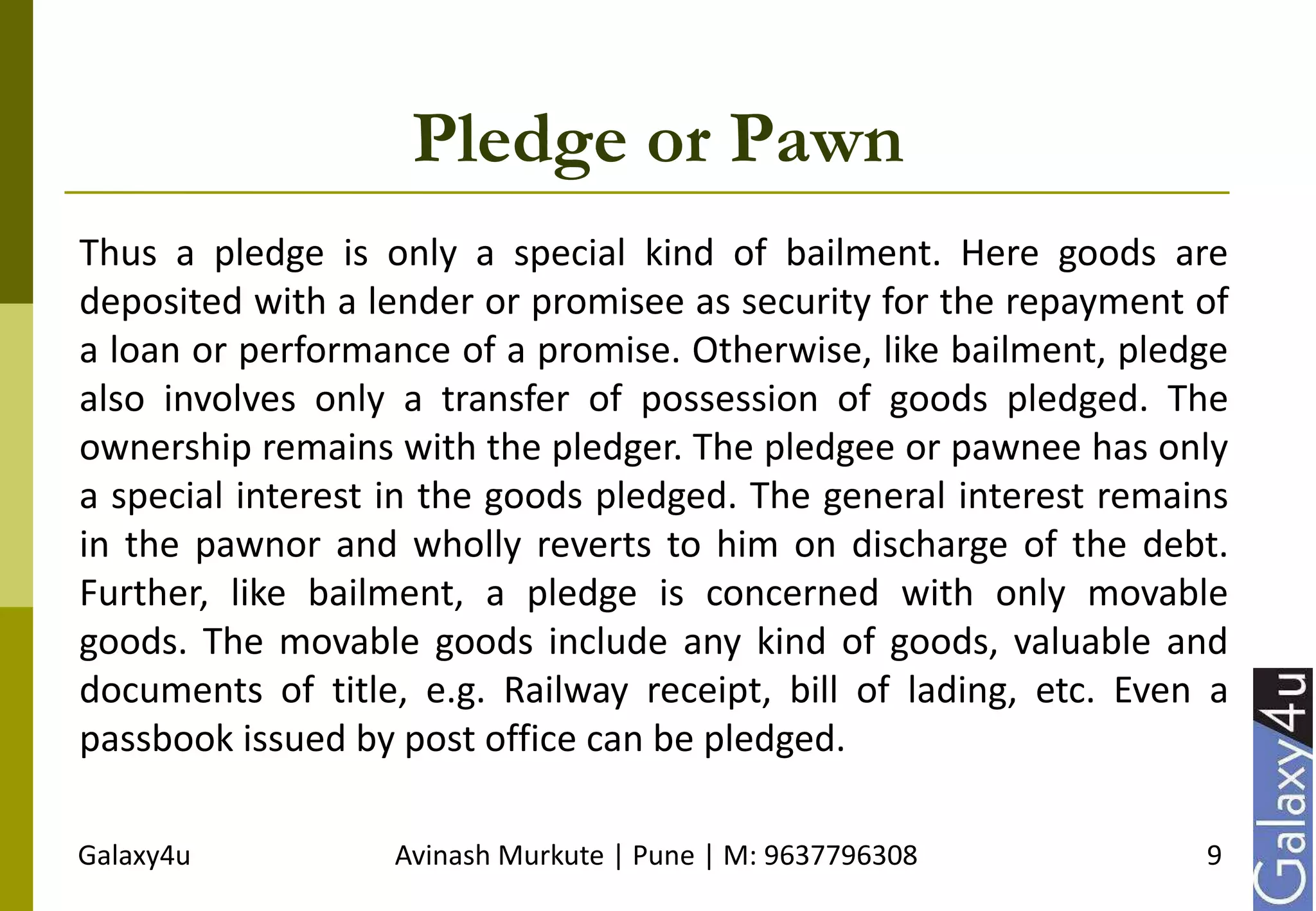 Bailment and Pledge | PPT