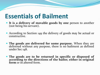 BAILMENT & PLEDGE business law notes.pptx | Law