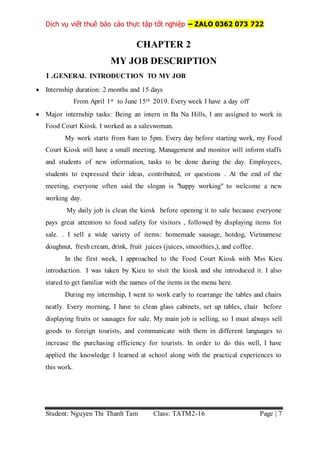 Bài Mẫu Báo Cáo Thực Tập Ngôn Ngữ Anh tại resort - internship report - ZALO 0362 073 722 | PDF