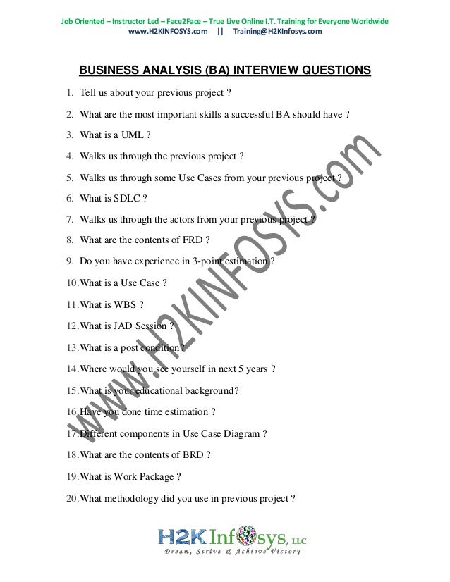 BA Interview Questions - H2kinfosys
