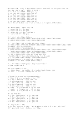 Seller CCV+FULLZ+DUMPS+BIN US UK EU CA Asia CHEAP/Good | PDF