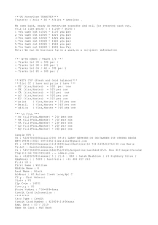 Selling CCV - Fullz - BIN All Country Live + Fresh 2018 | TXT