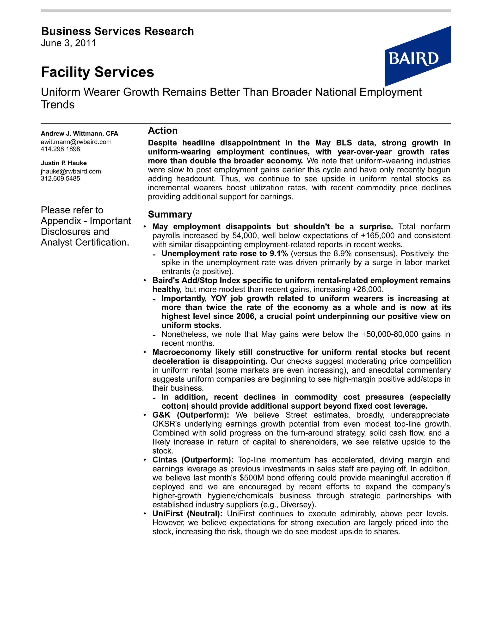 Baird Perspective on Uniform Industry: Good News | PDF