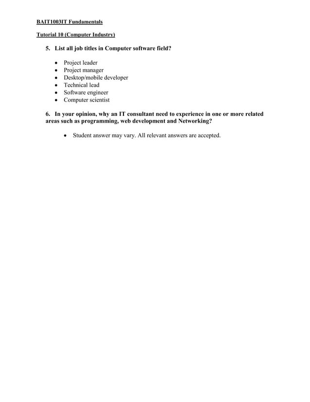 BAIT1003 Tutorial 10 | DOCX