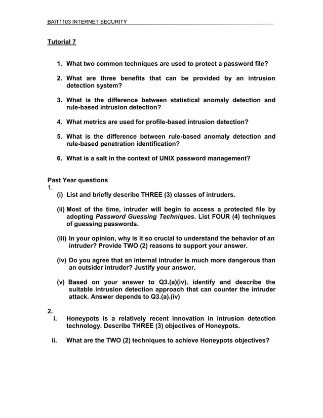 BAIT1103 Tutorial 7 | DOCX | Home Security | Home & Garden