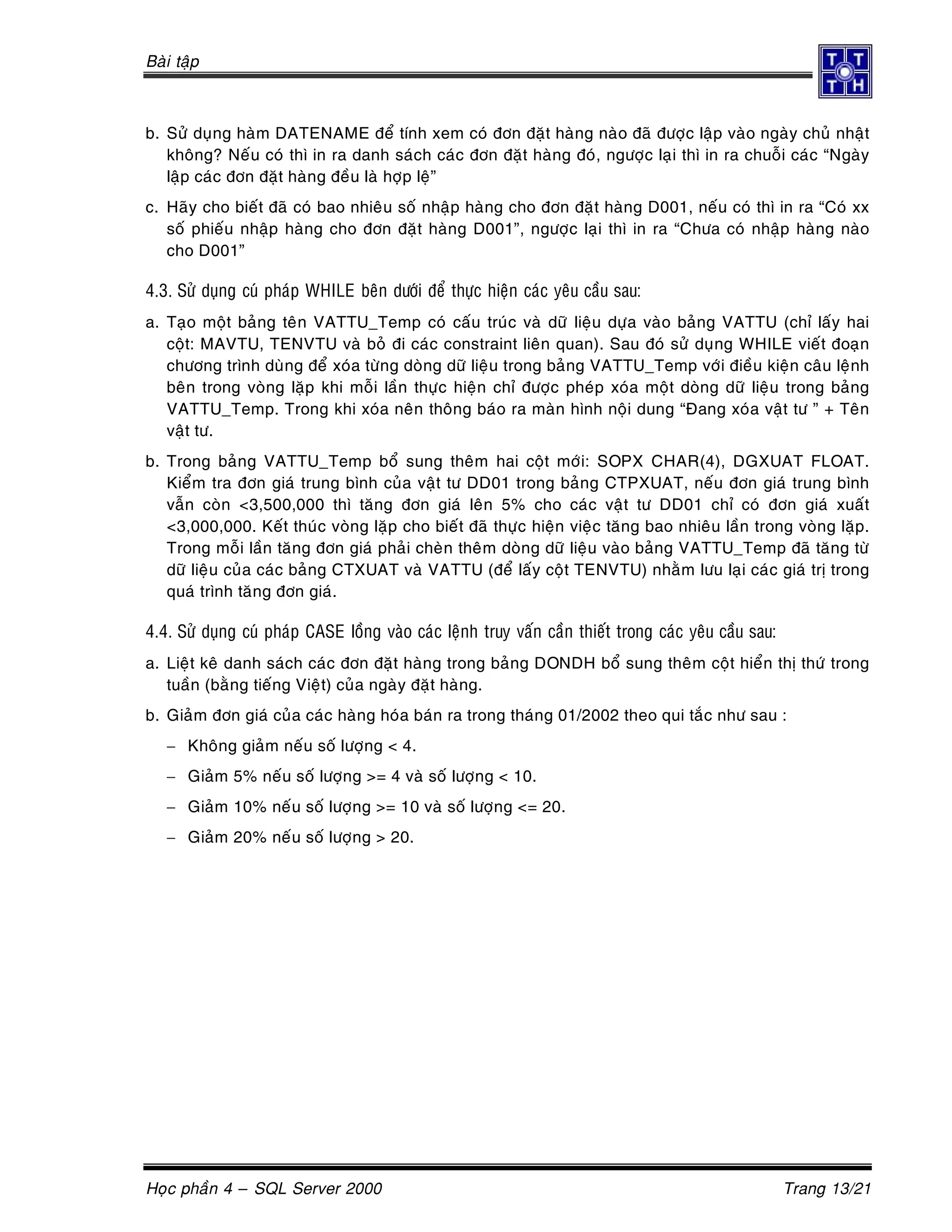 Bai tap hp4 - sql server 2000 | PDF