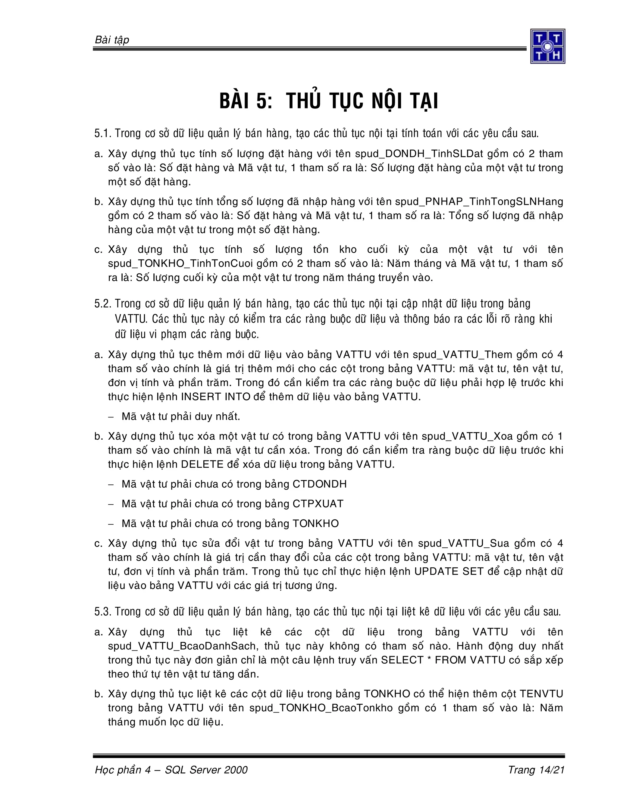 Bai tap hp4 - sql server 2000 | PDF