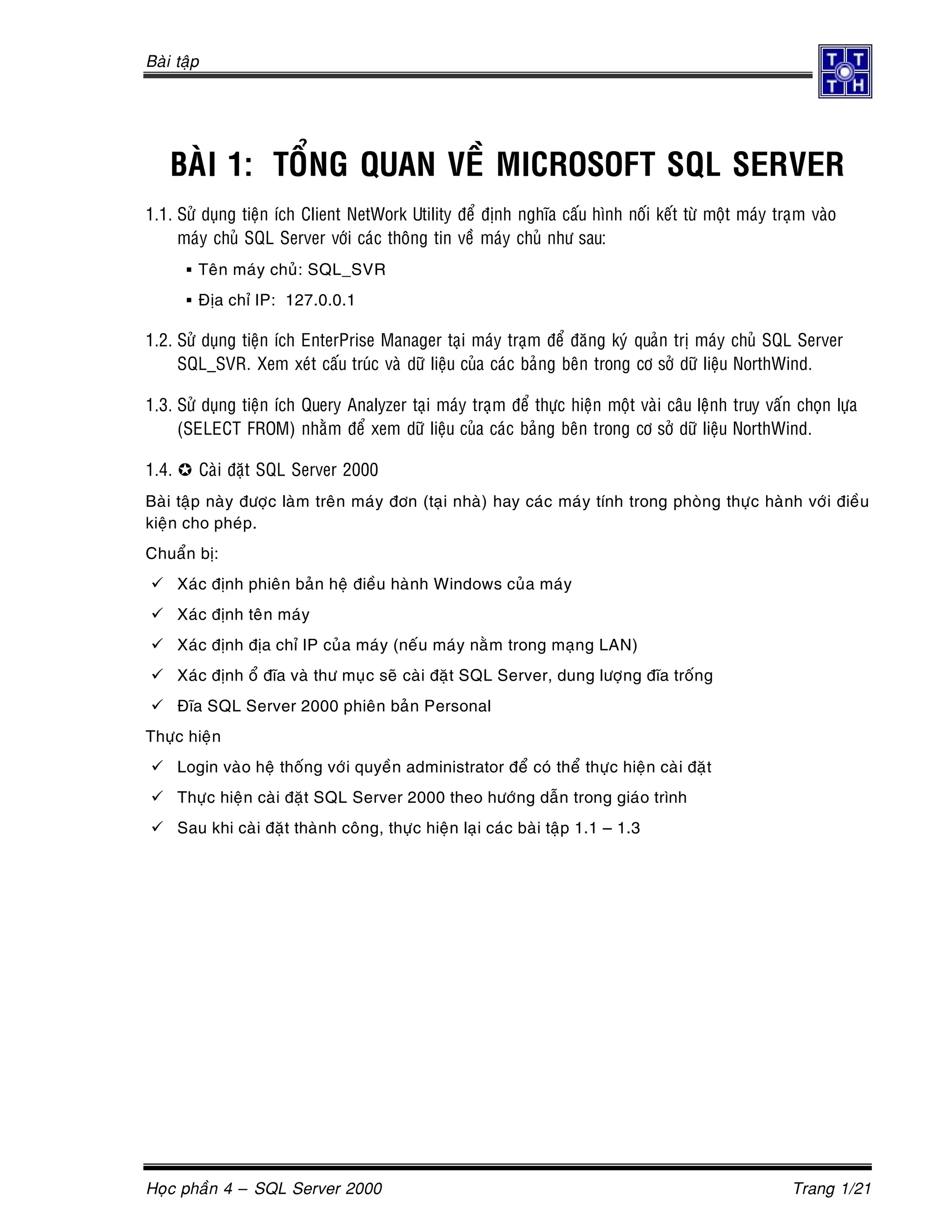 Bai tap hp4 - sql server 2000 | PDF
