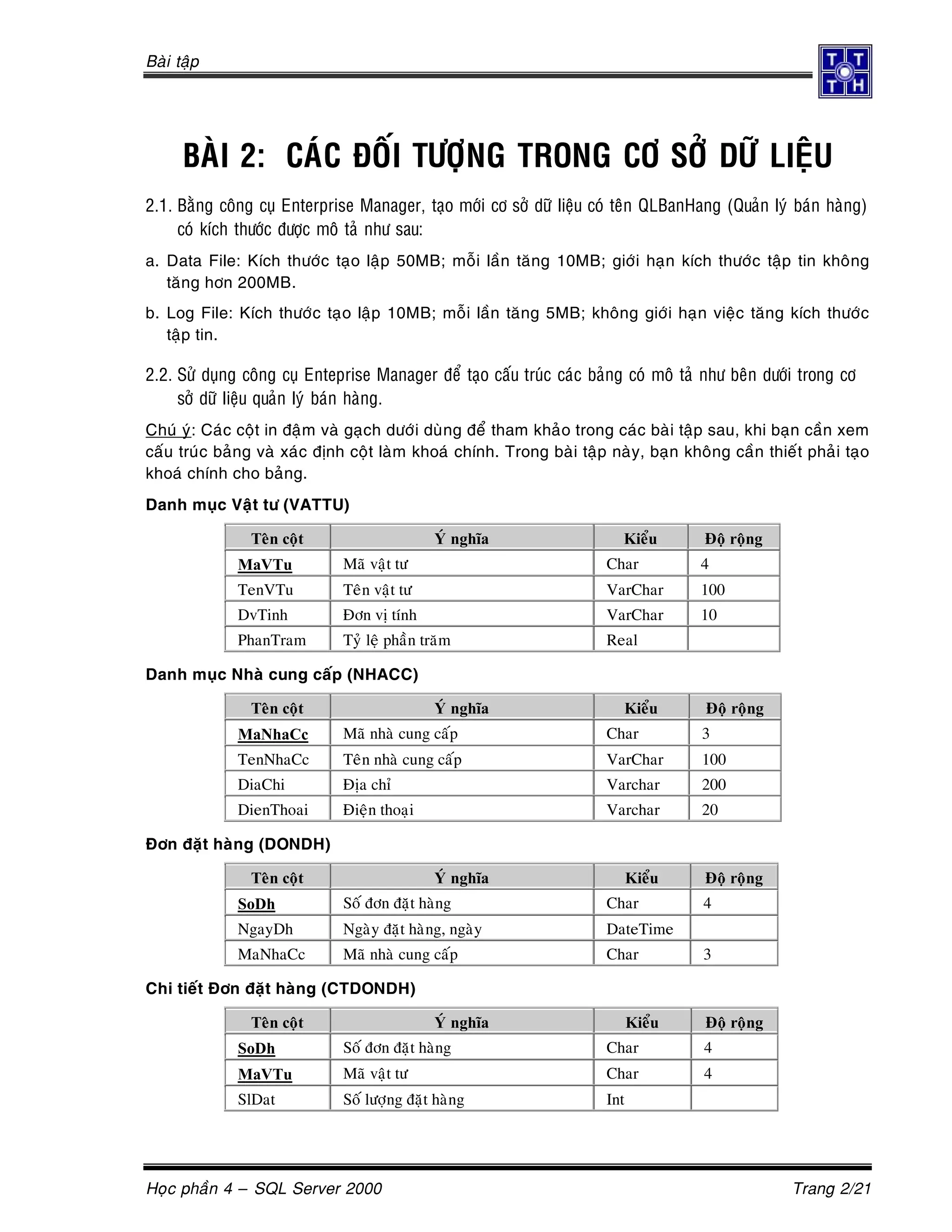 Bai tap hp4 - sql server 2000 | PDF