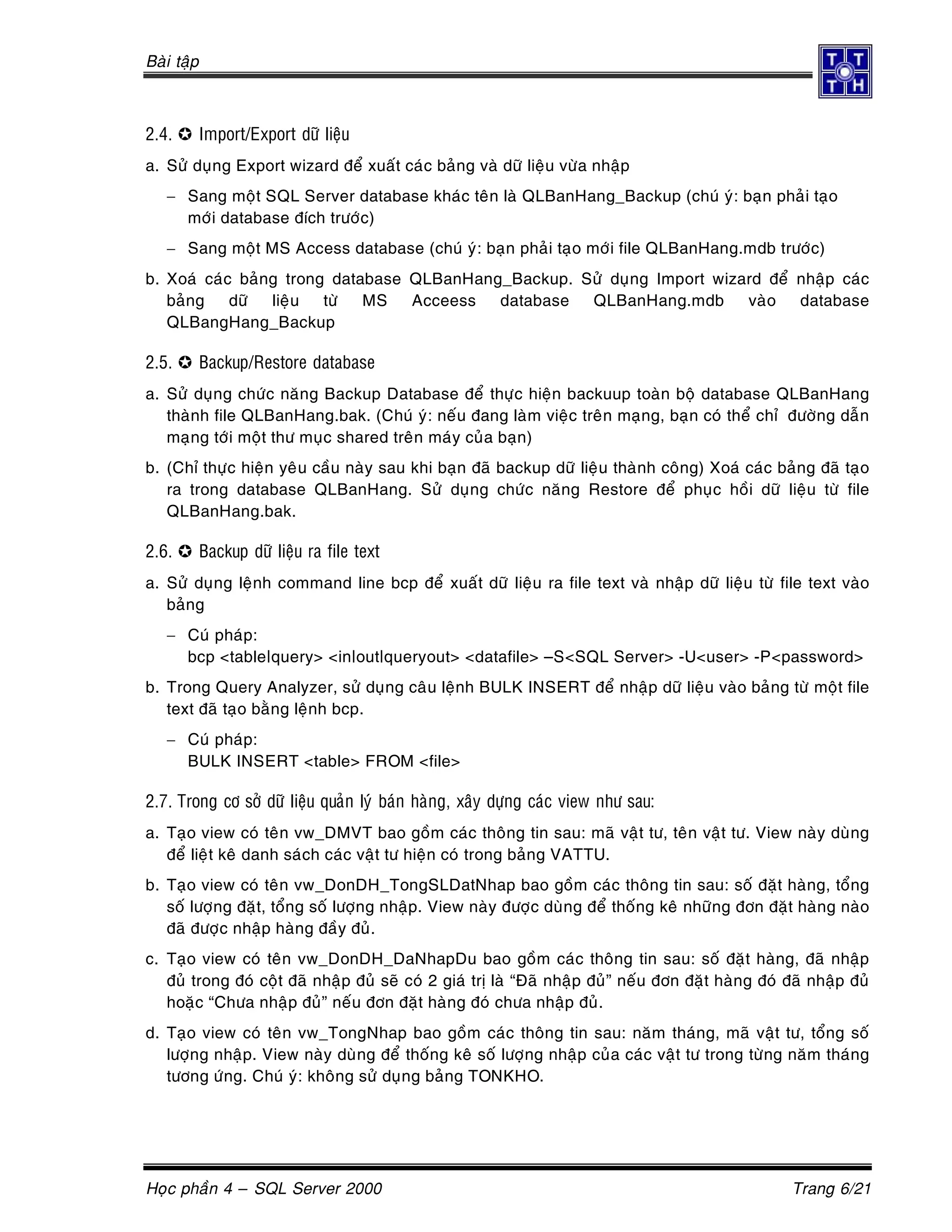 Bai tap hp4 - sql server 2000 | PDF