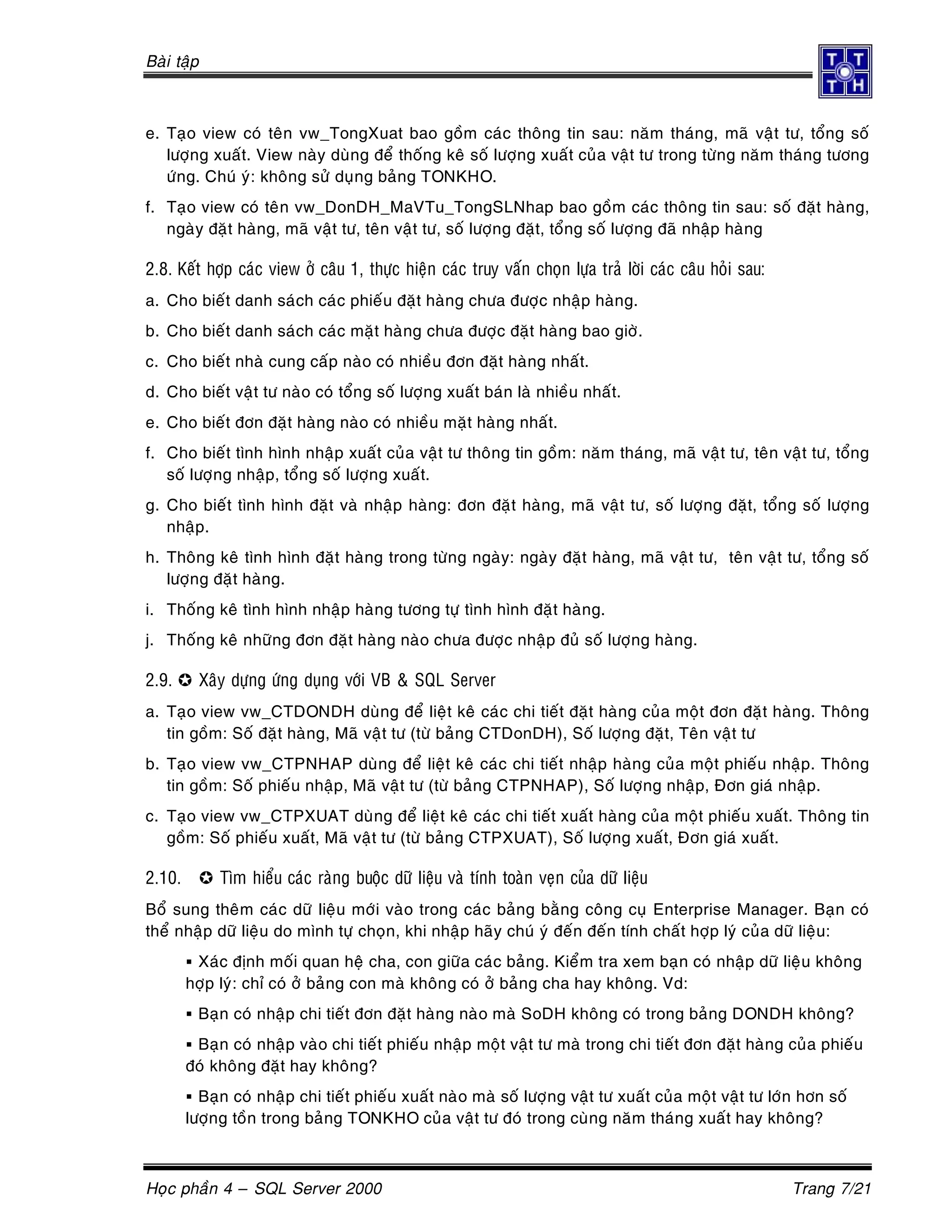 Bai tap hp4 - sql server 2000 | PDF