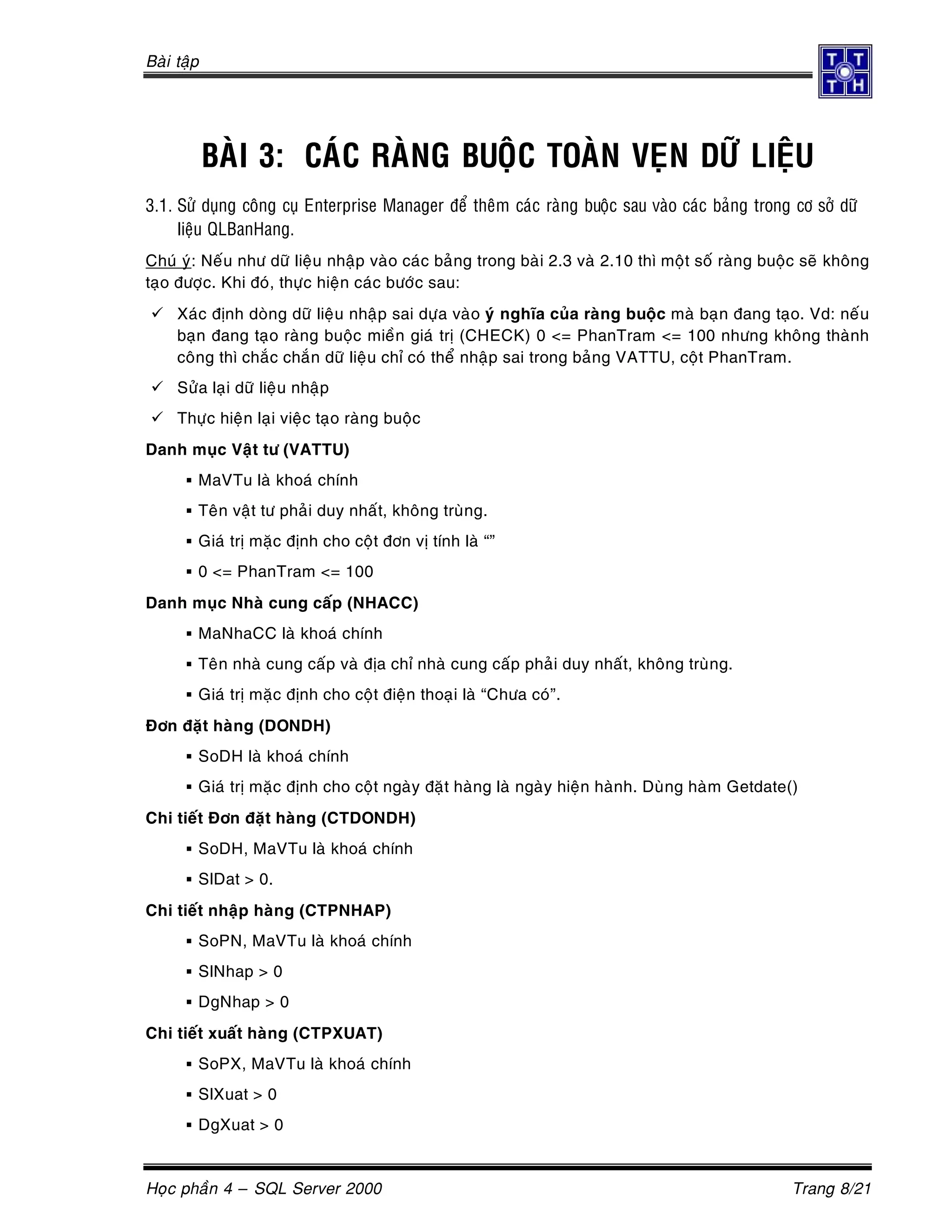 Bai tap hp4 - sql server 2000 | PDF