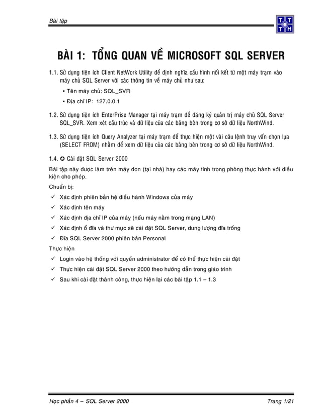 Bai tap hp4 - sql server 2000 | PDF