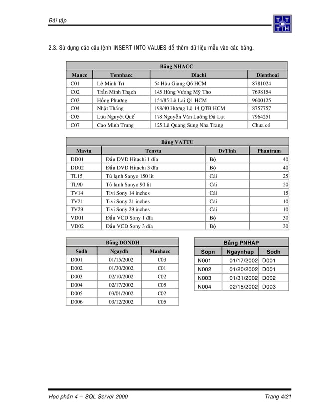 Bai tap hp4 - sql server 2000 | PDF