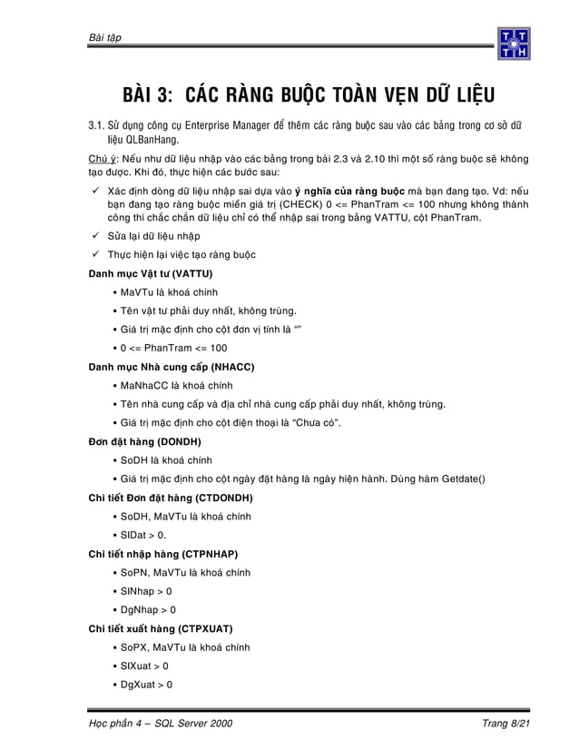 Bai tap hp4 - sql server 2000 | PDF