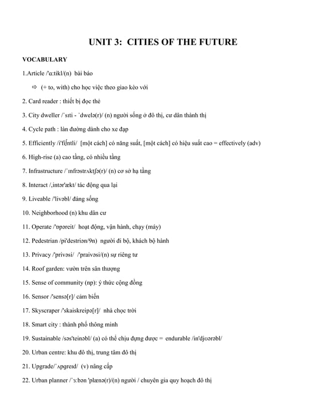 Bài tập - Tiếng anh 11 Global Success UNIT 3 - Bản HS.doc