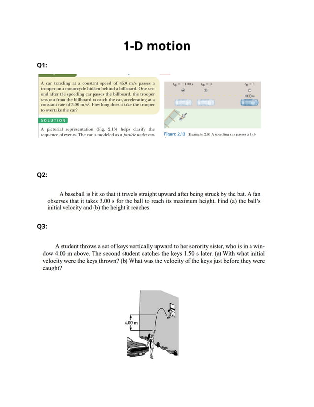 one dimensions basic physicss exerrcises | PDF