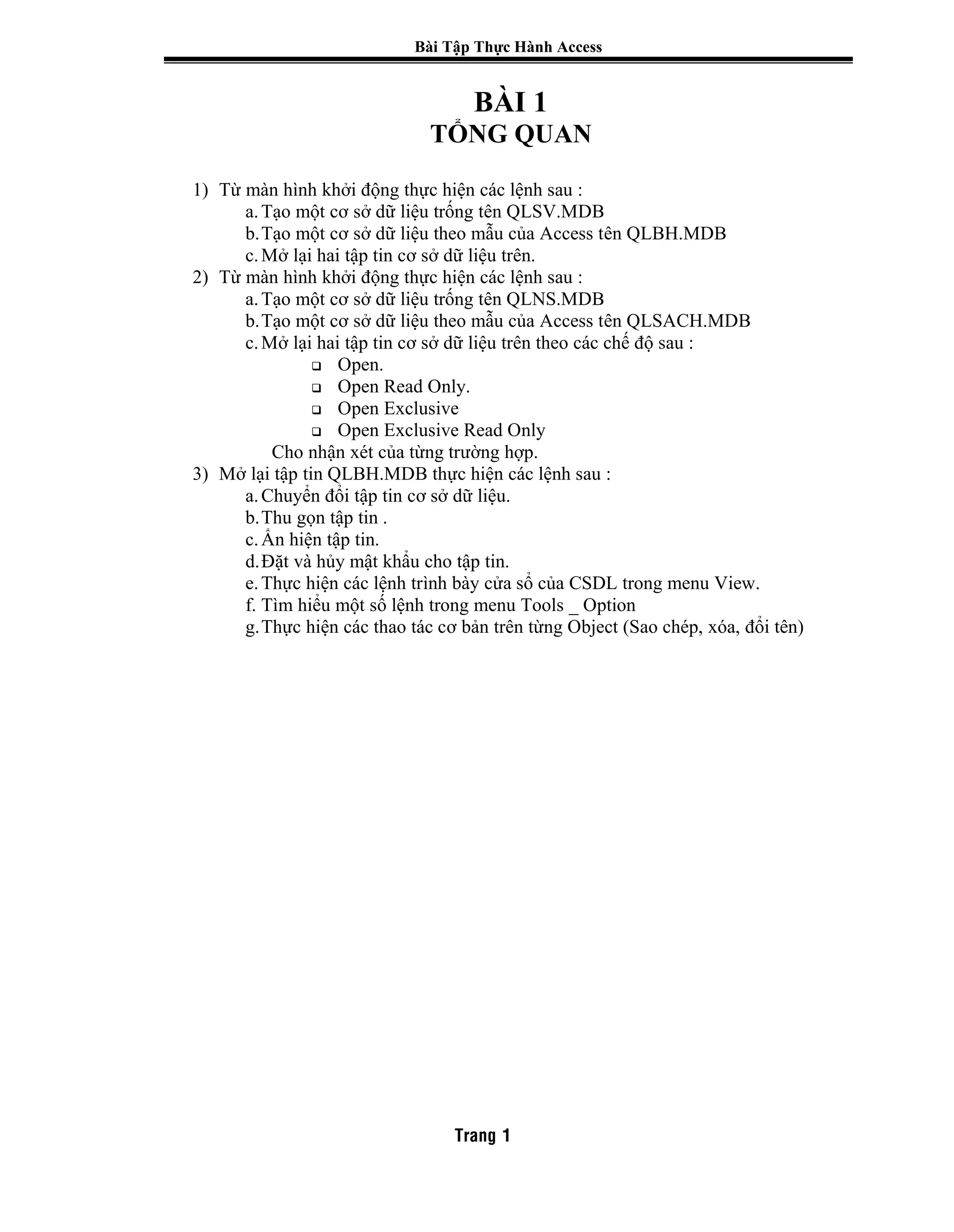 Bai tap access | PDF