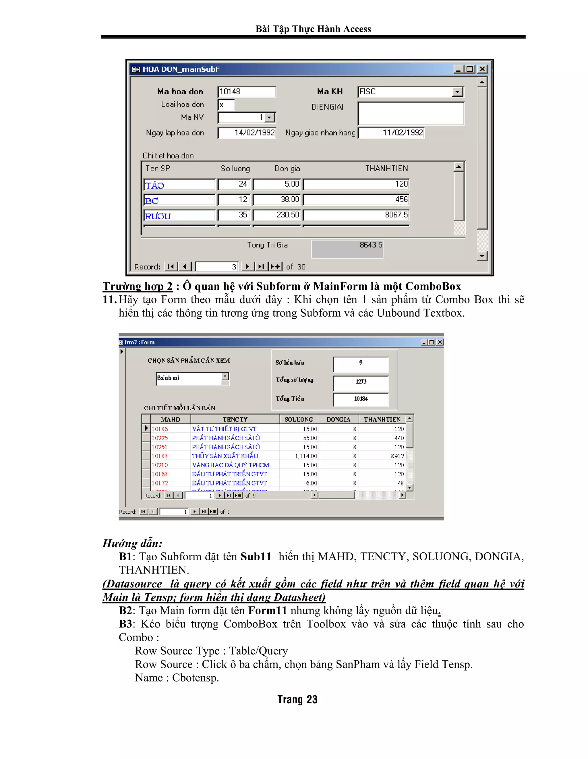 Bai tap access | PDF
