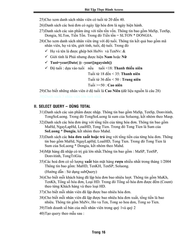 Bai tap access | PDF