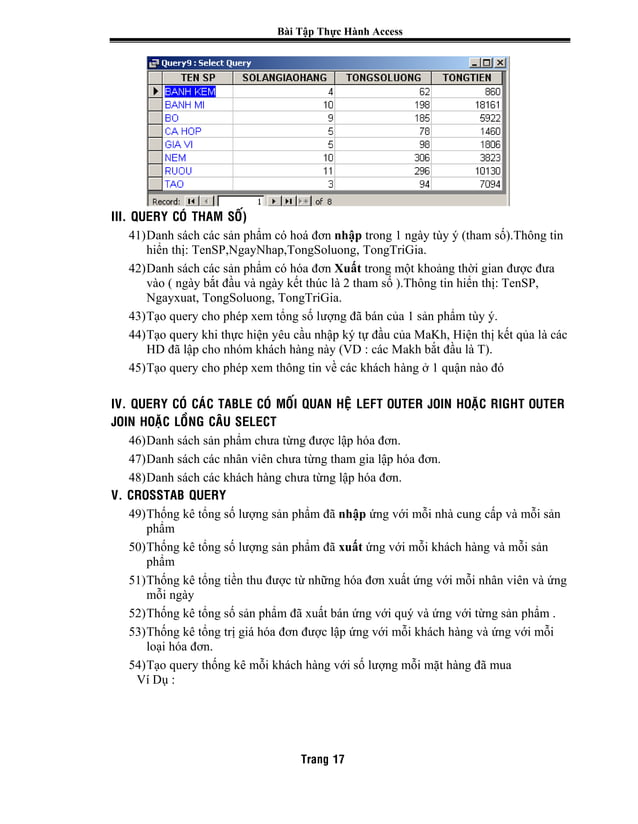 Bai tap access | PDF