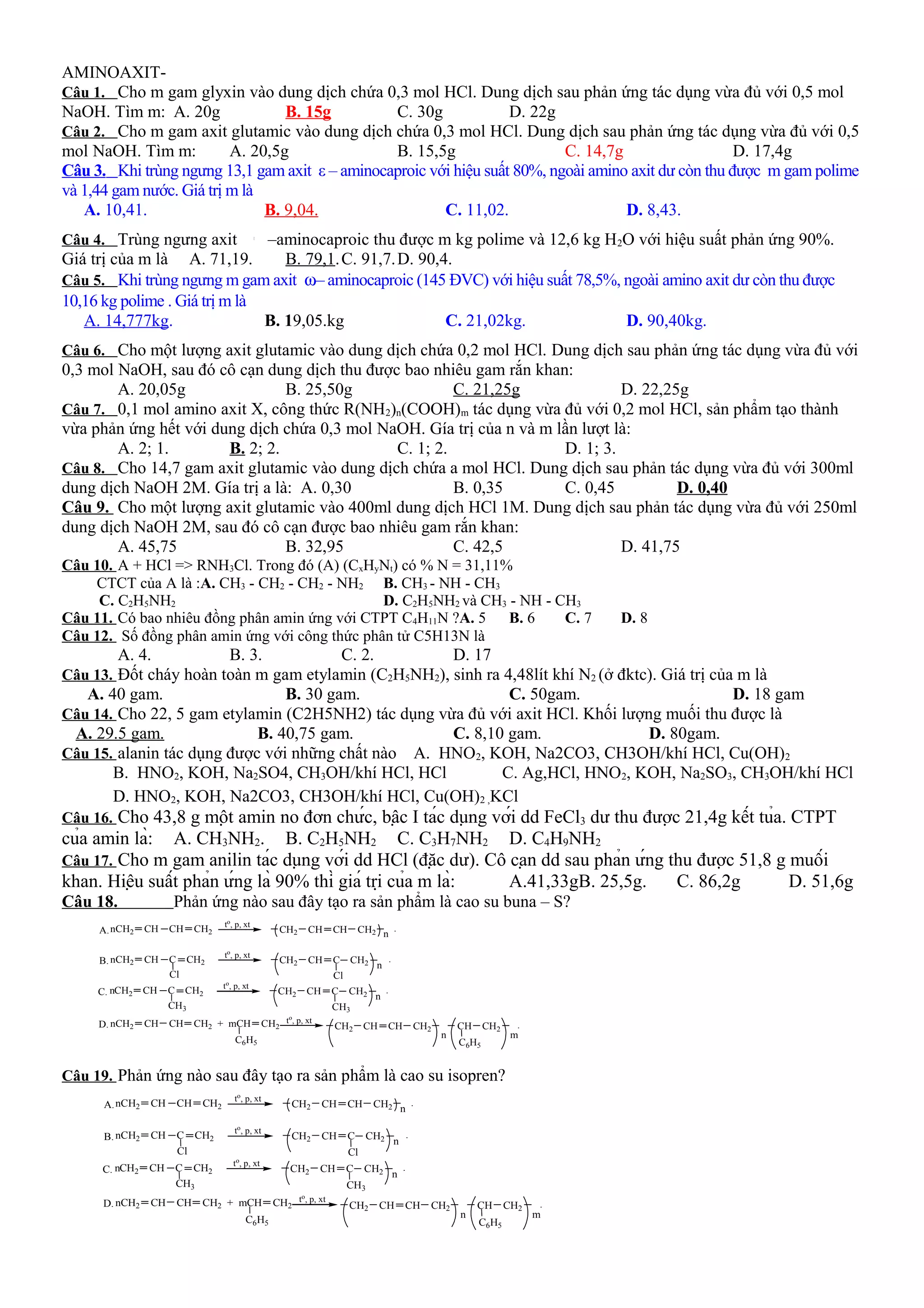 Bai tap amino axit peptit-protein | PDF