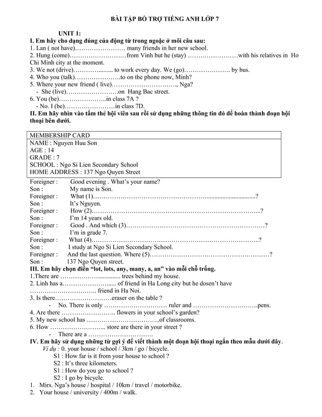 Bai tap bo tro tieng anh lop 7 | DOC
