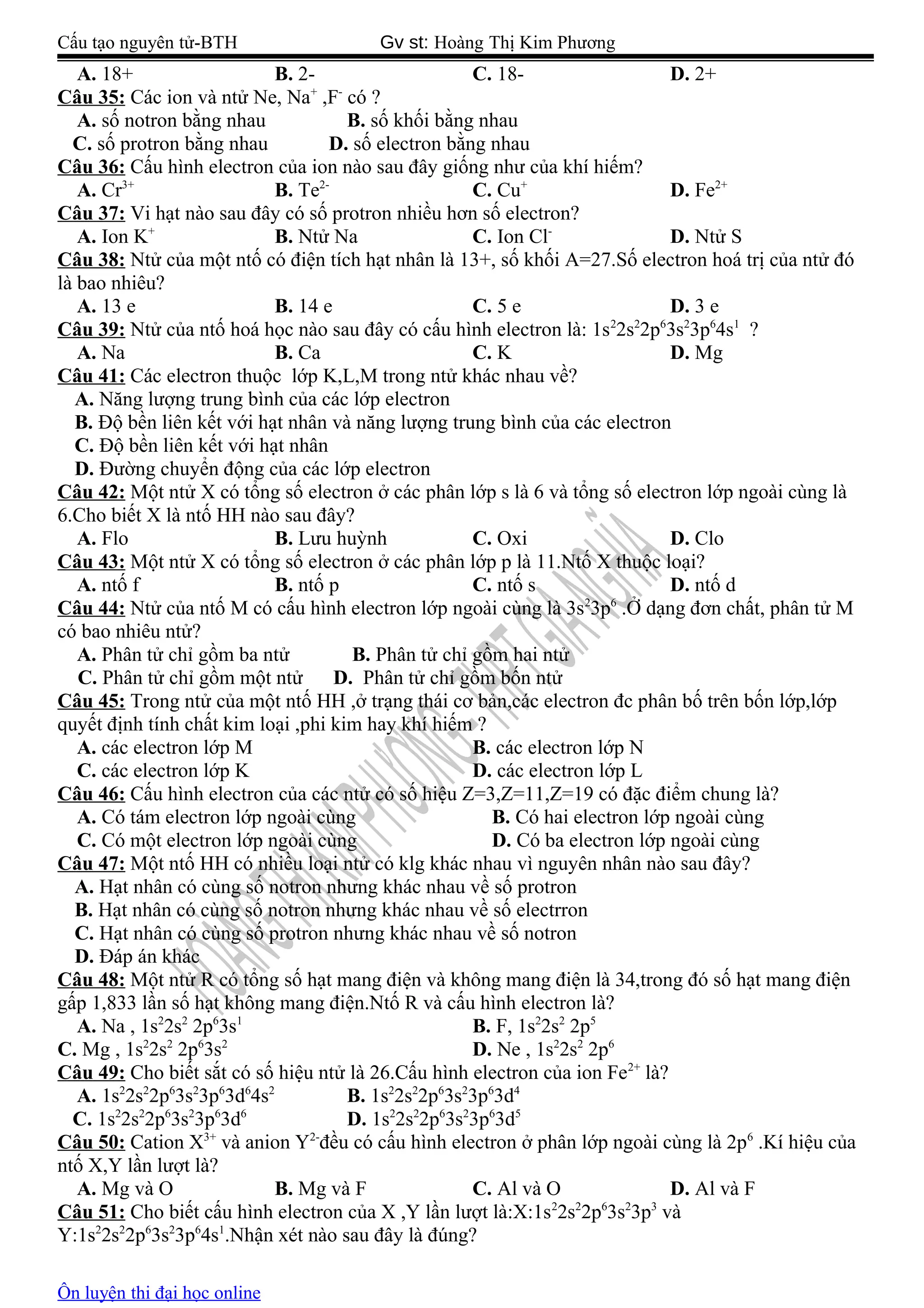 Bai tap cau tao nguyen tu va bang tuan hoan | PDF