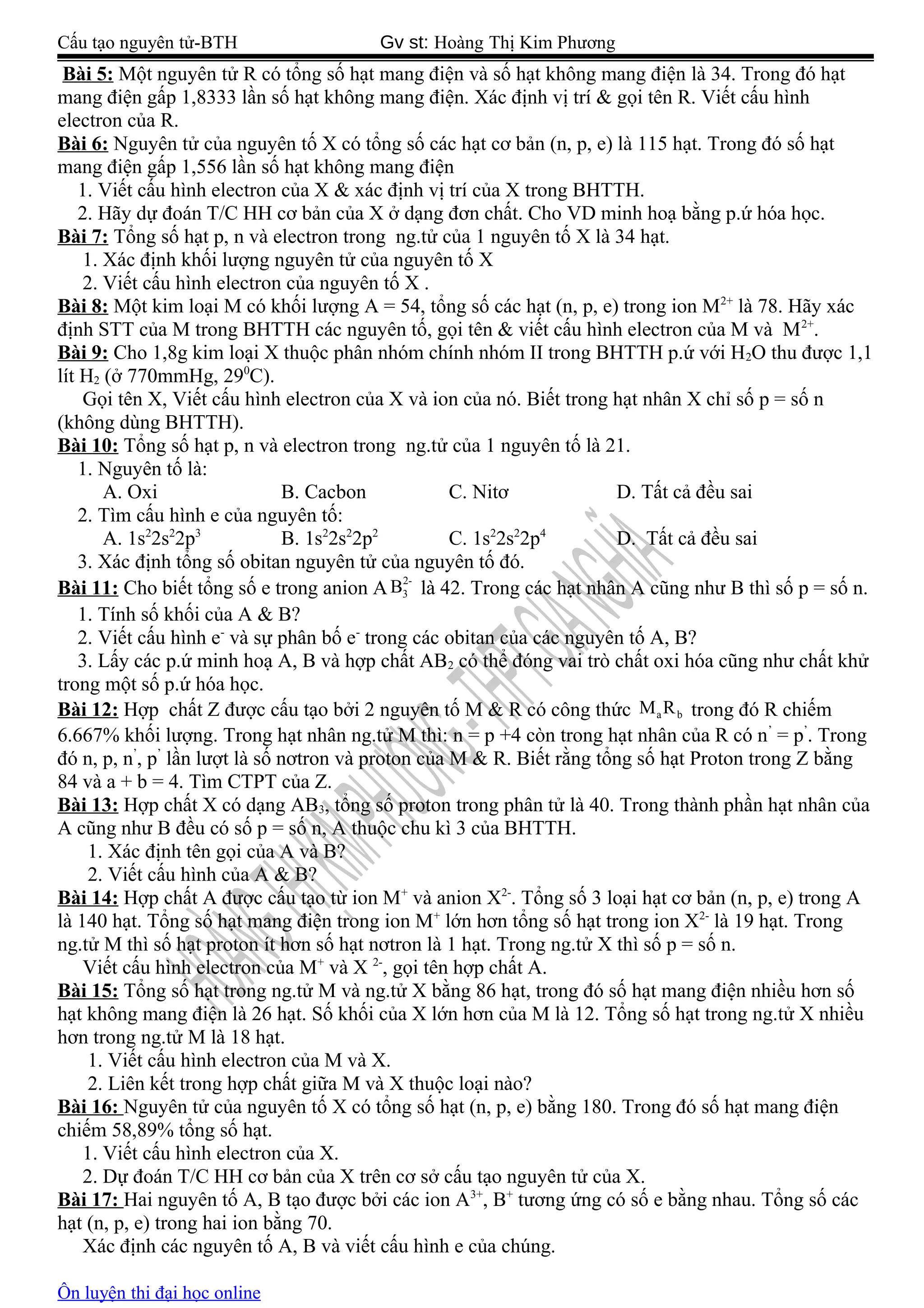 Bai tap cau tao nguyen tu va bang tuan hoan | PDF