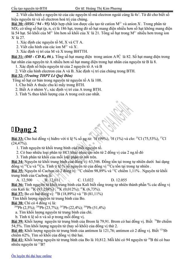 Bai tap cau tao nguyen tu va bang tuan hoan | PDF