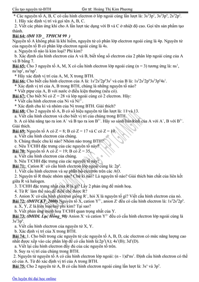 Bai tap cau tao nguyen tu va bang tuan hoan | PDF