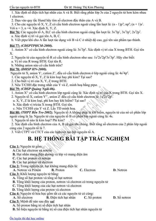 Bai tap cau tao nguyen tu va bang tuan hoan | PDF