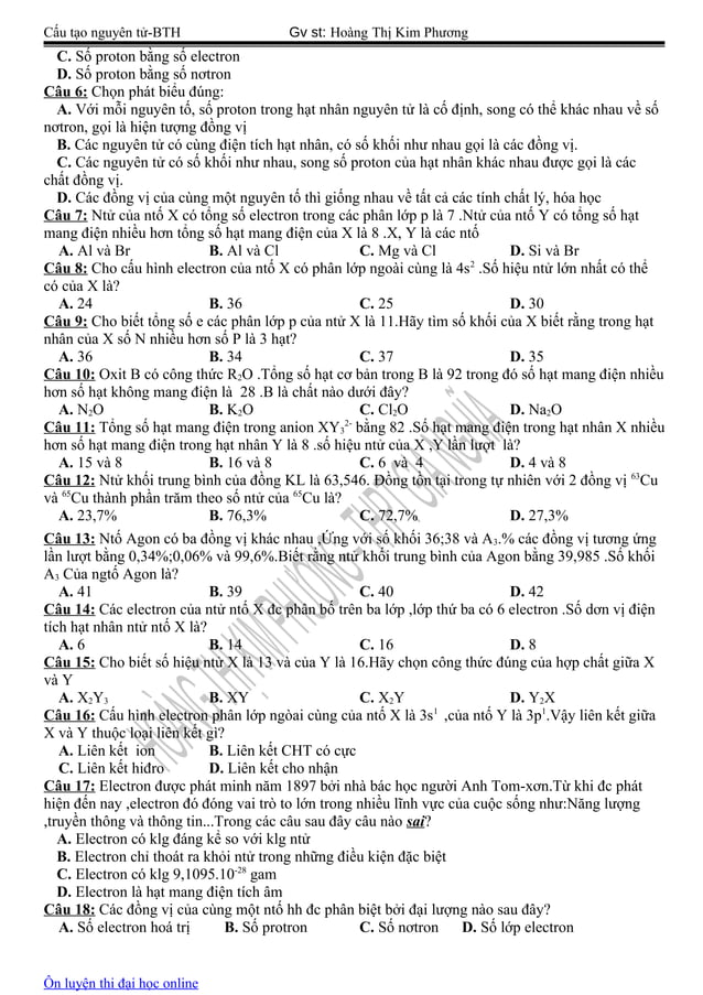 Bai tap cau tao nguyen tu va bang tuan hoan | PDF