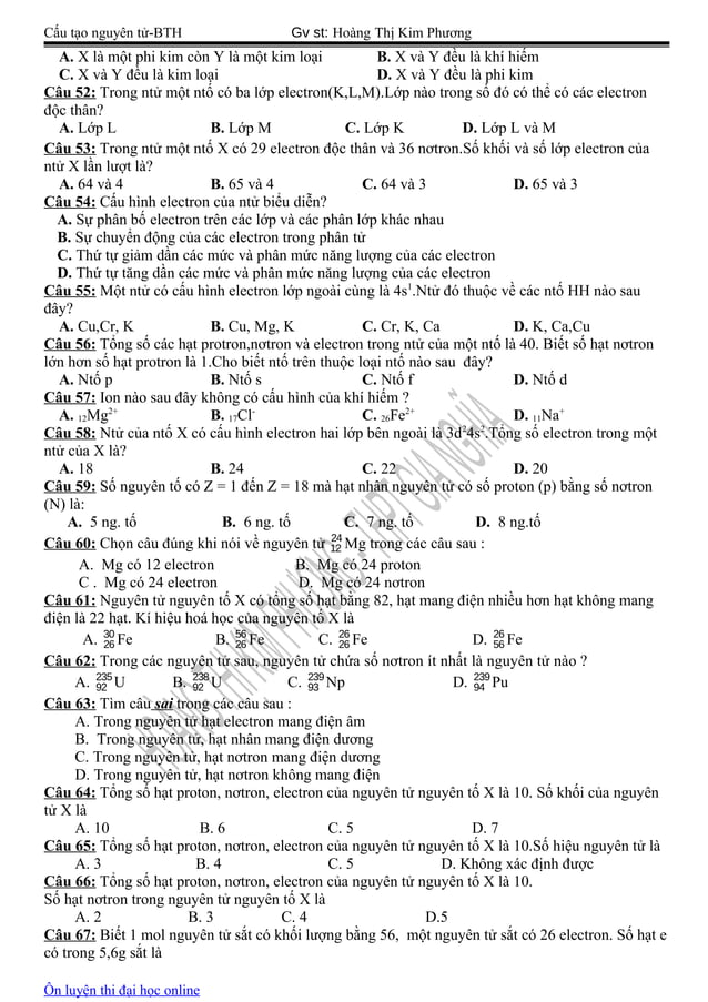 Bai tap cau tao nguyen tu va bang tuan hoan | PDF