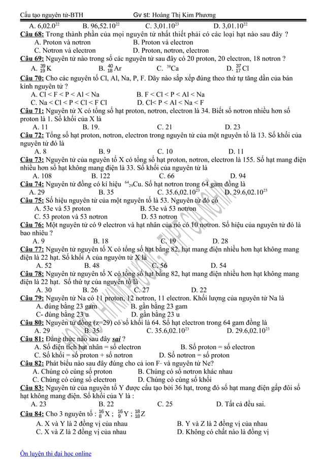 Bai tap cau tao nguyen tu va bang tuan hoan | PDF