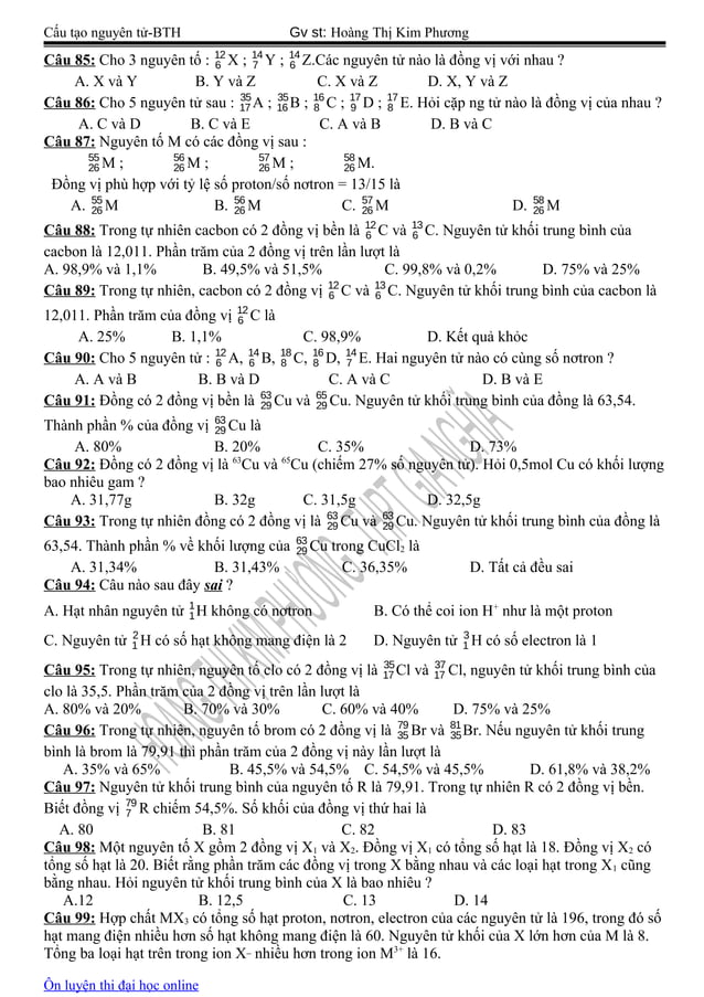 Bai tap cau tao nguyen tu va bang tuan hoan | PDF