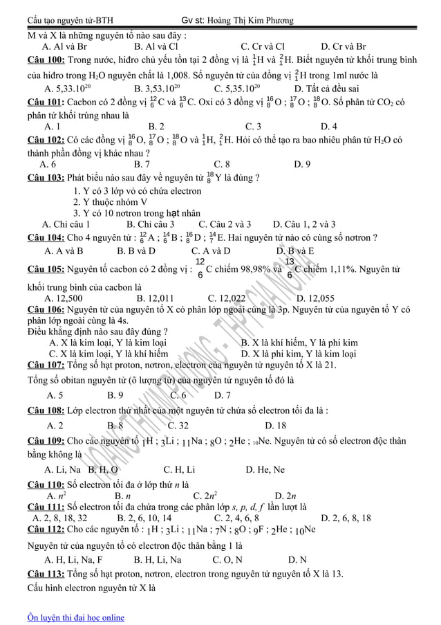 Bai tap cau tao nguyen tu va bang tuan hoan | PDF