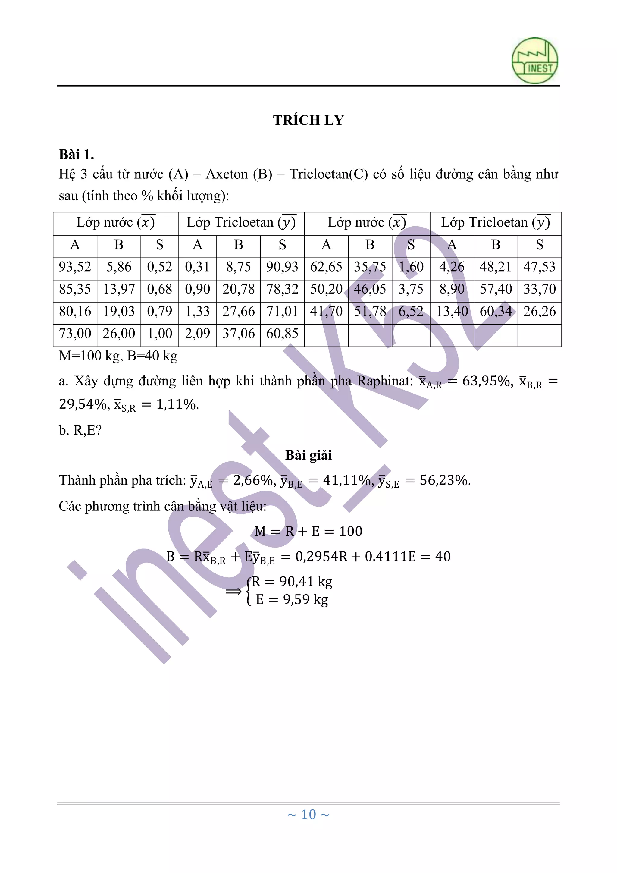 Bài tập Truyền Khối Bách Khoa HCM (sưu tầm) | PDF