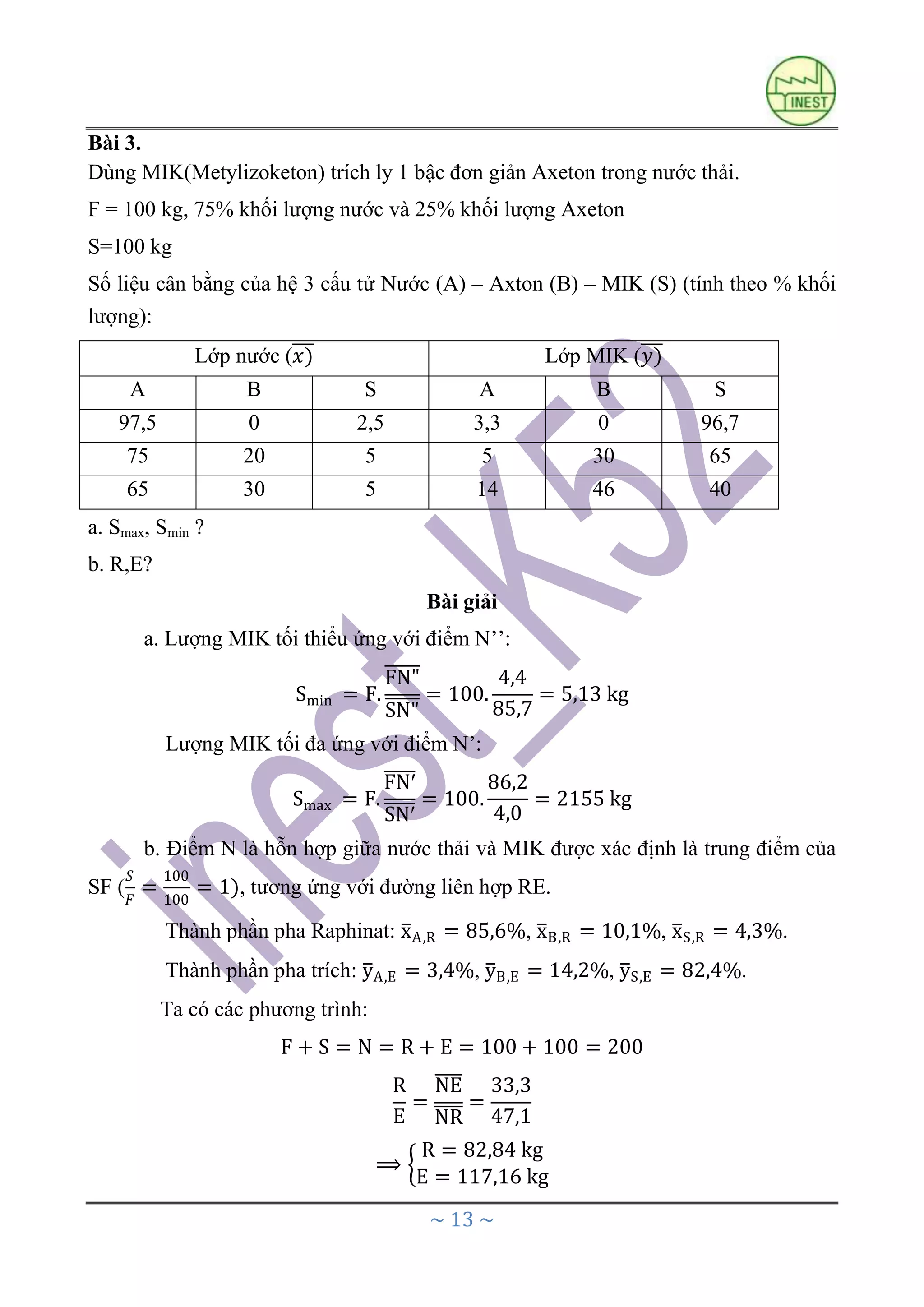 Bài tập Truyền Khối Bách Khoa HCM (sưu tầm) | PDF