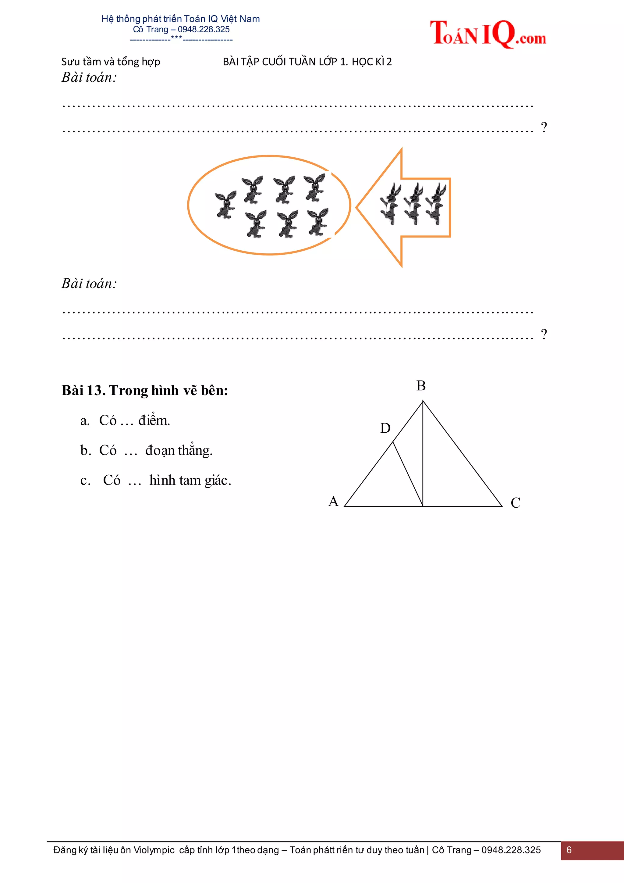 BÀI TẬP CUỐI TUẦN LỚP 1 - HK2 - MÔN TOÁN | DOC