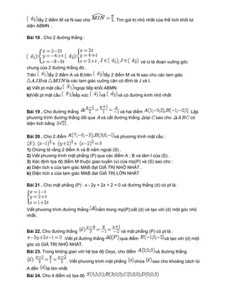 Bai tap hinh hoc giai tich trong khong gian | DOC